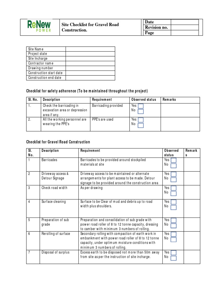 Quality Checklist - Gravel Roads | PDF | Road | Soil