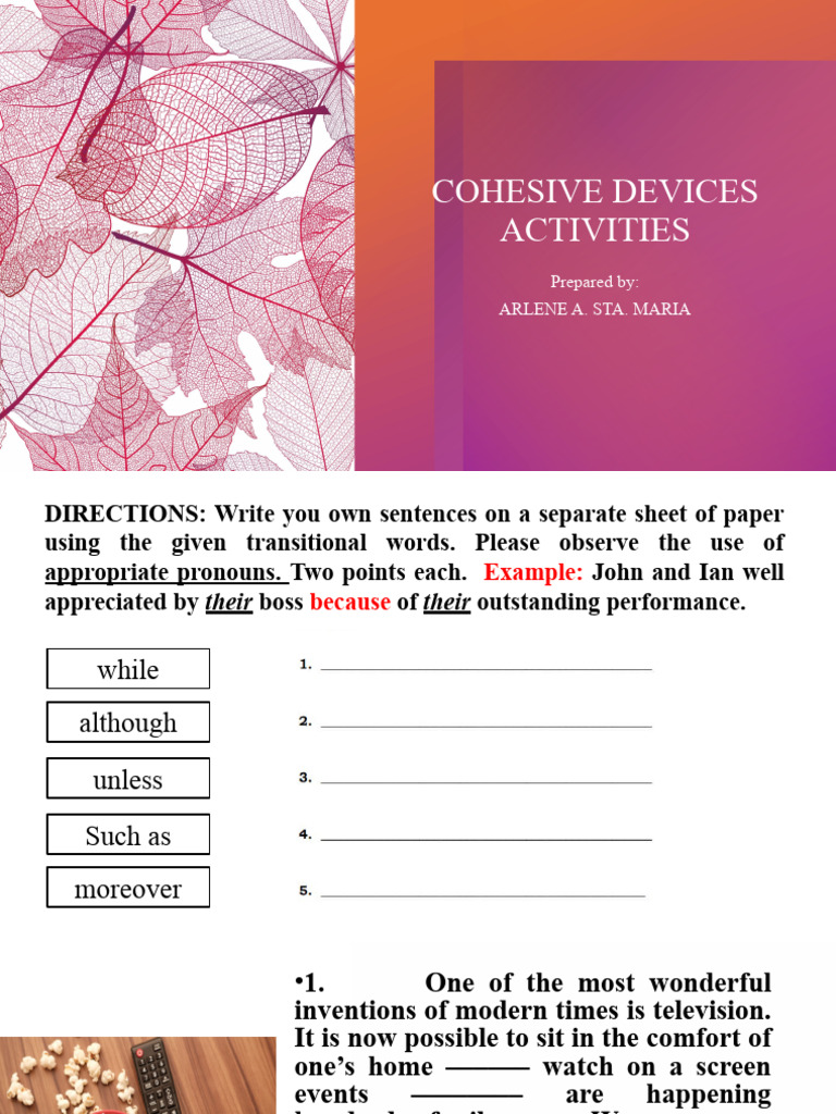Cohesive Devices Activities | PDF