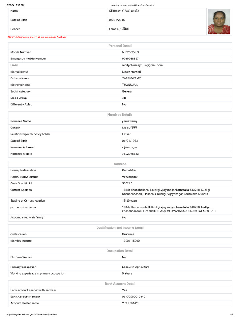 Register - Eshram.gov - in # User Form Preview | PDF | Economies