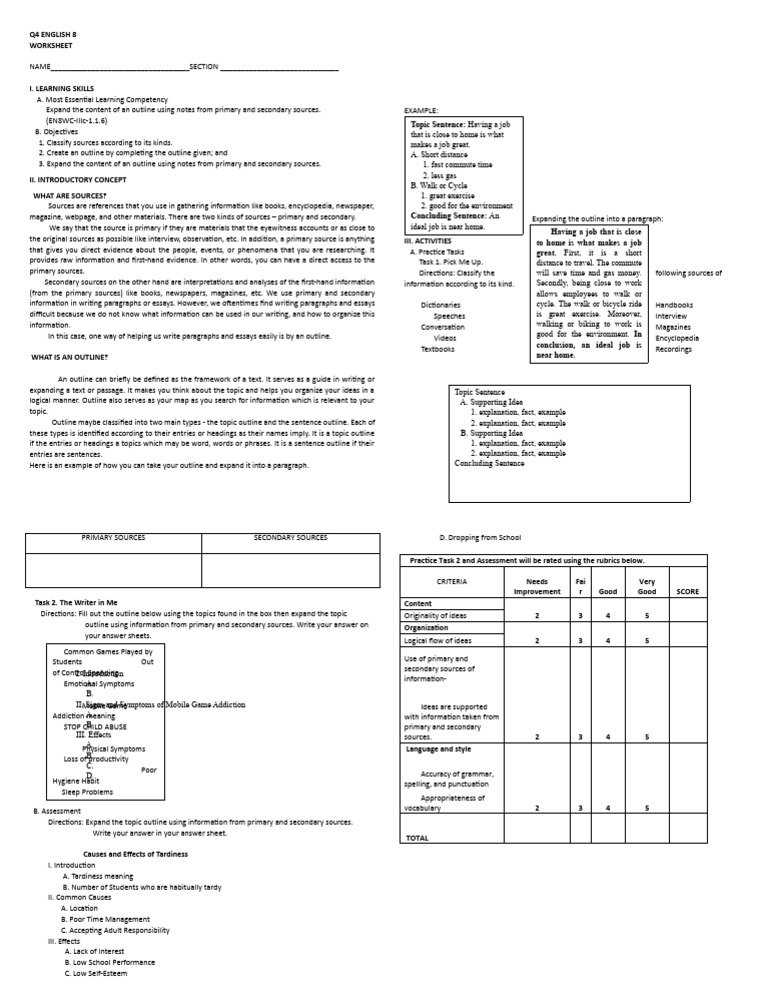 Q4 Outlining Worksheet | PDF | Information | Primary Sources