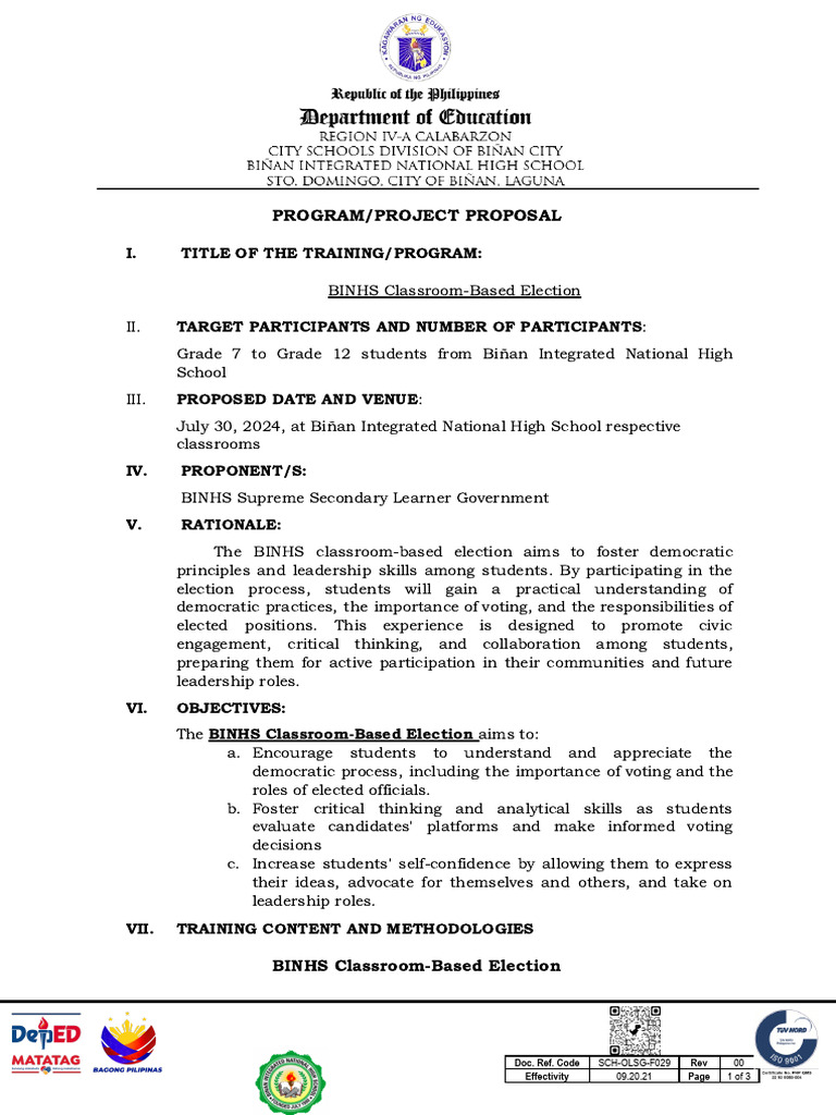 Classroom-Based Election Proposal | PDF | Critical Thinking | Leadership