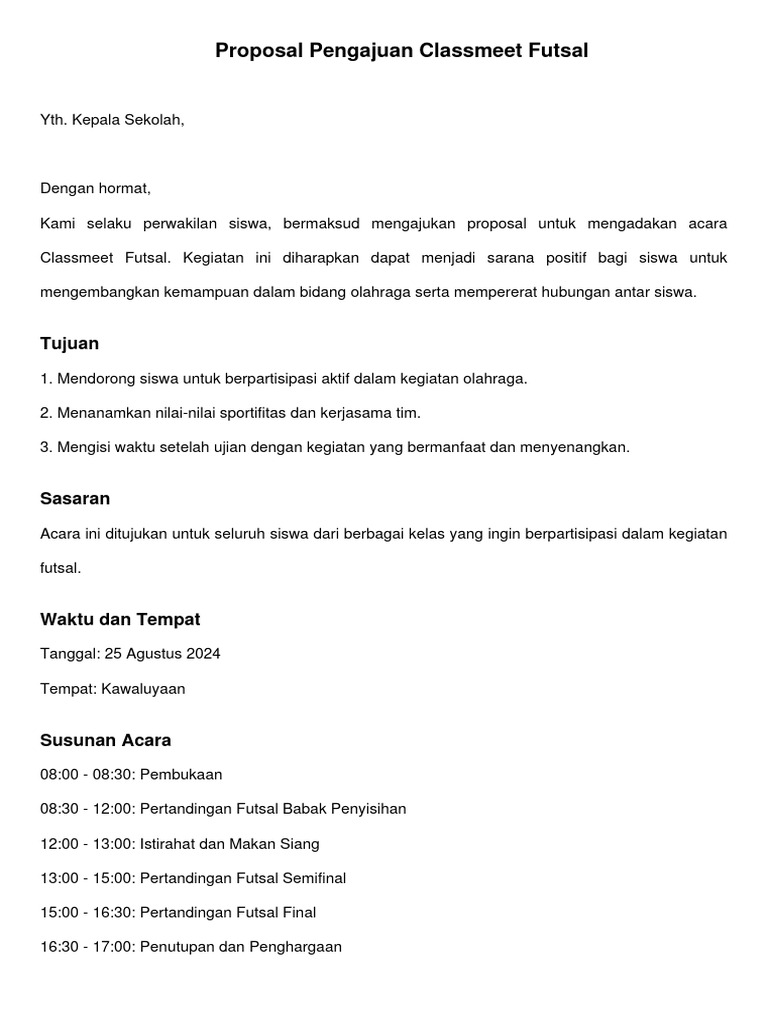 Proposal Classmeet Futsal Siswa | PDF | Olahraga & Rekreasi