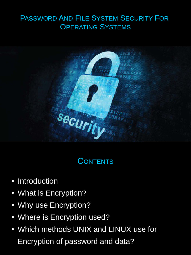 os presentation - password and file security | PDF | Encryption | Cryptography