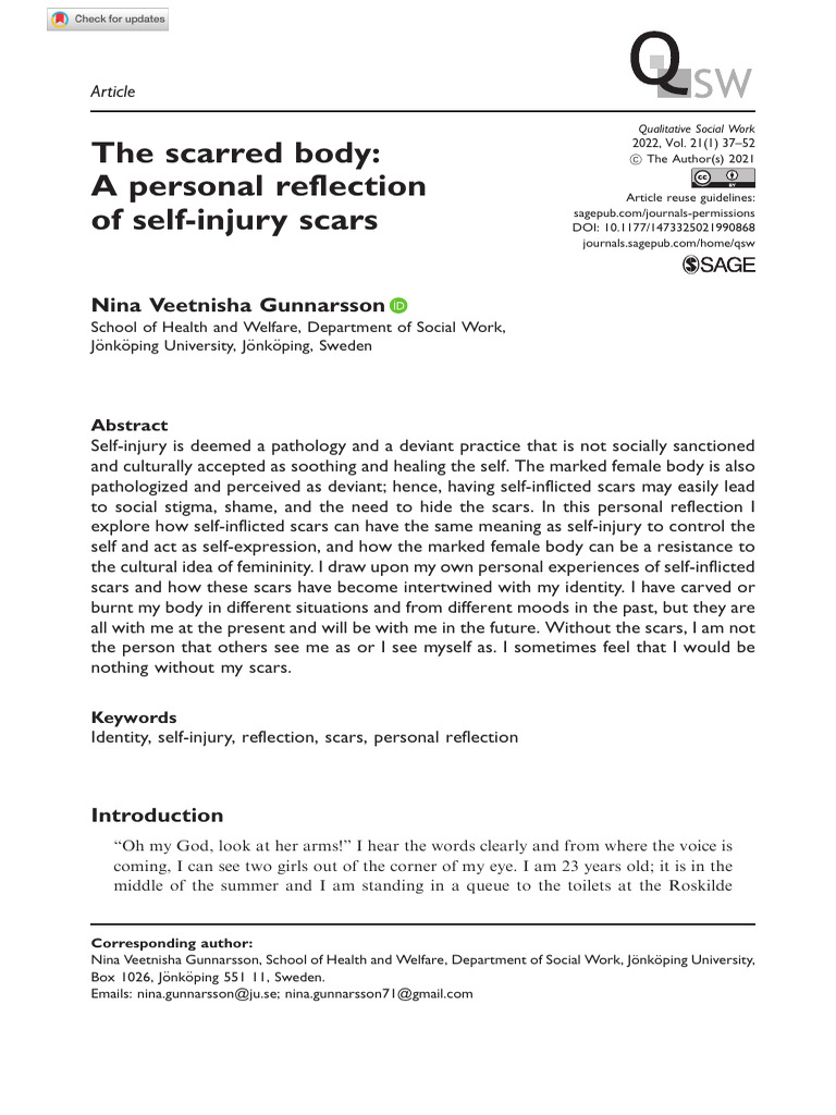 Gunnarsson 2021 The Scarred Body A Personal Reflection of Self Injury Scars | PDF | Self Harm ...
