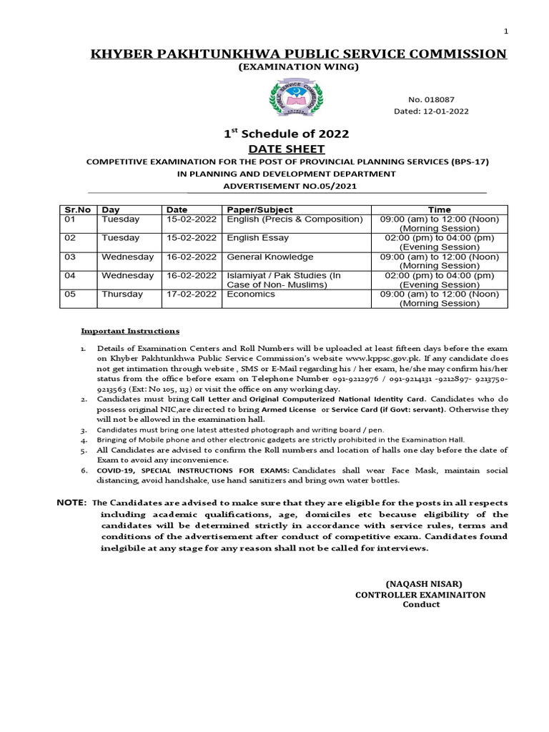 Date Sheet Competitive Pps | PDF