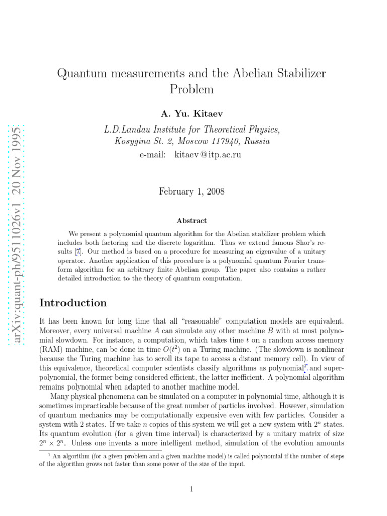 Polynomial Quantum Algorithm for ASP | PDF | Quantum Computing | Group ...