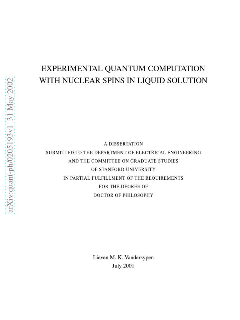 2001 - Arxiv Preprint Quant-Ph0205193 - Vandersypen | PDF | Quantum ...