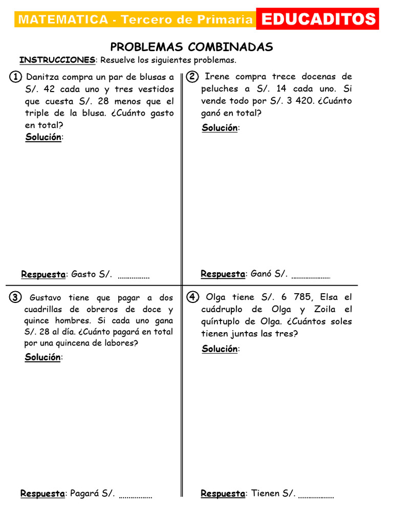 Ejercicios de Operaciones Basicas para Tercer Grado de Primaria 5 | PDF