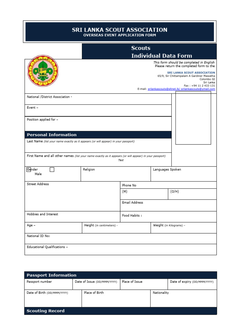Sri Lanka Scouts Overseas Event Form | PDF