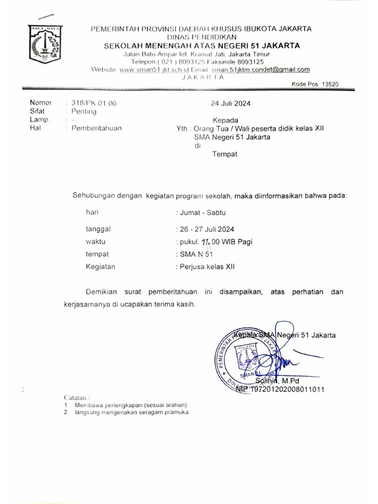 Surat Izin Orang Tua untuk Perjusa | PDF
