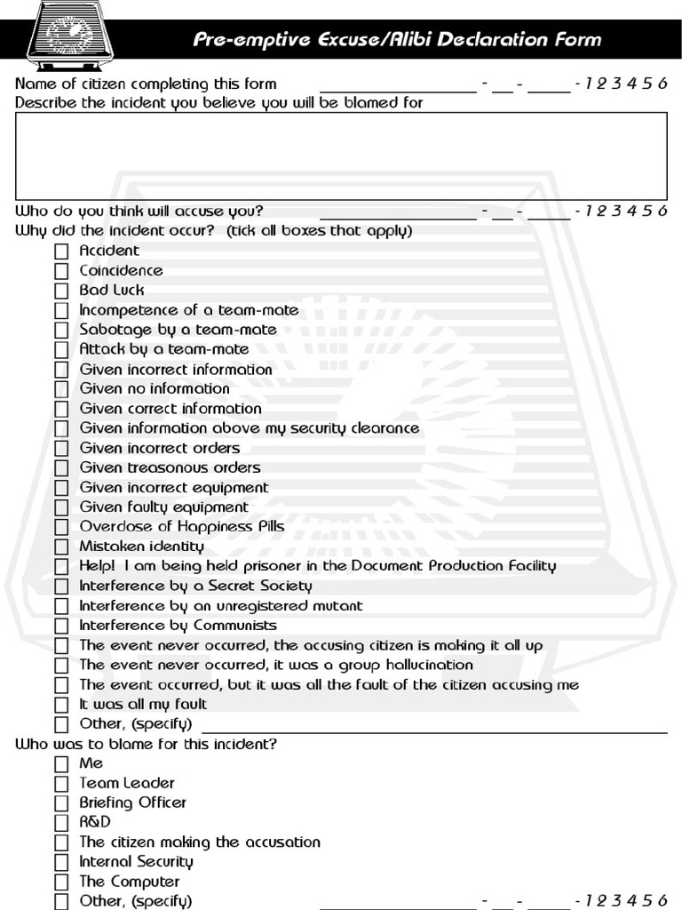 Preemptive Excuse:Alibi Declaration Form | PDF