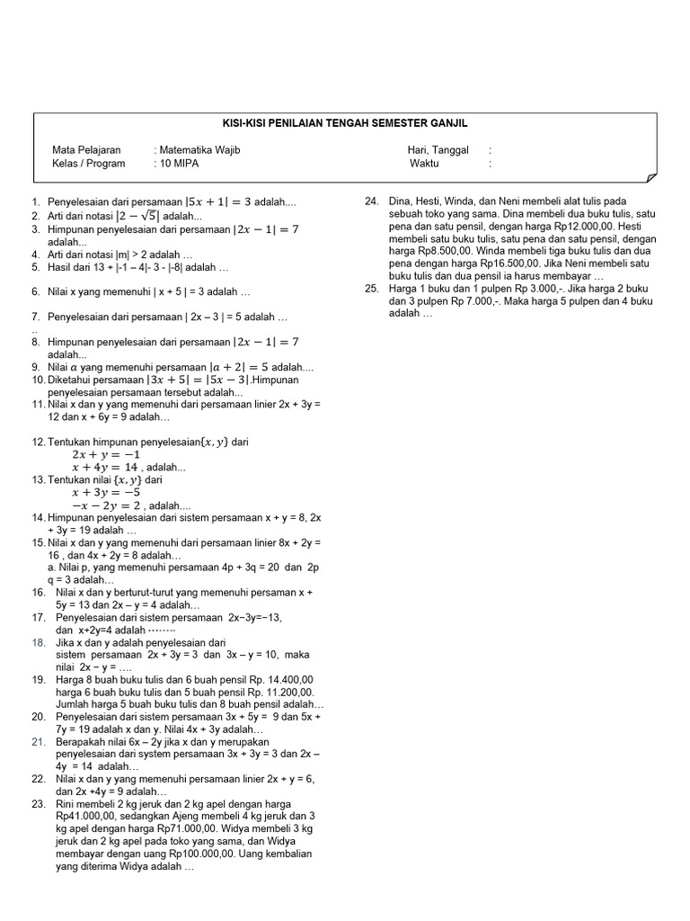0 - Pts1 MTK Wajib 10 2021 Fix | PDF | Metode & Bahan Ajar | Griya & Taman