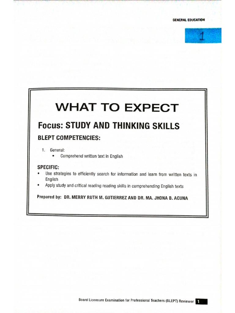 GenEd Review - 1. STUDY AND THINKING SKILLS | PDF