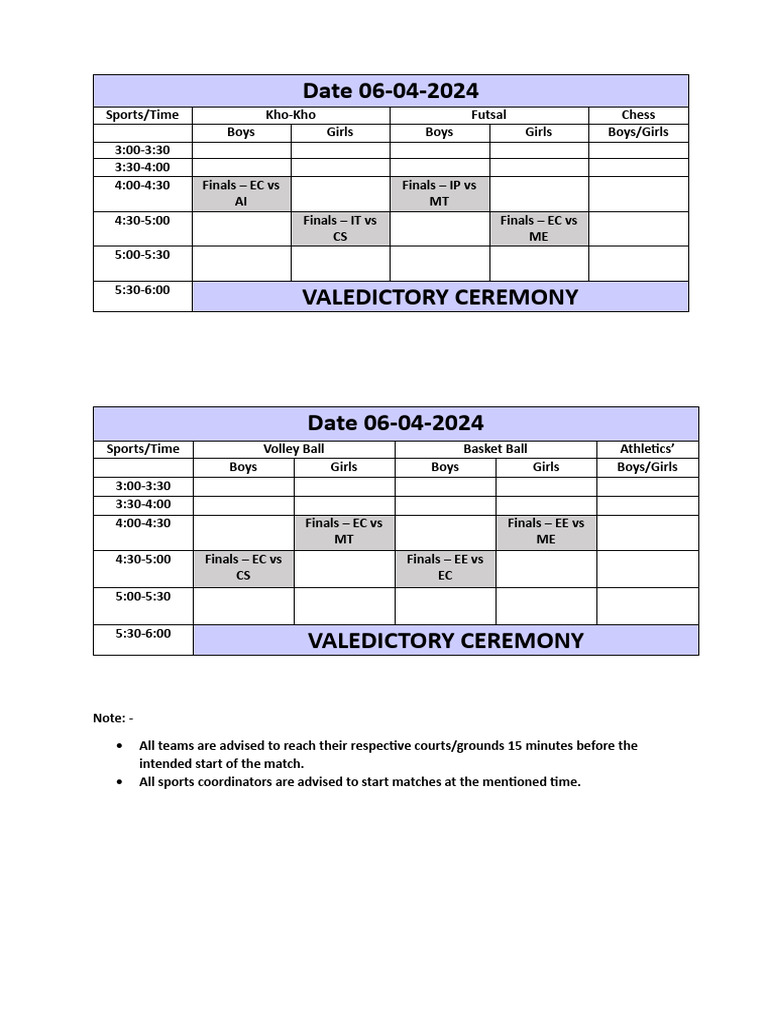 AAVAHAN Revised Final Matches Fixture | PDF