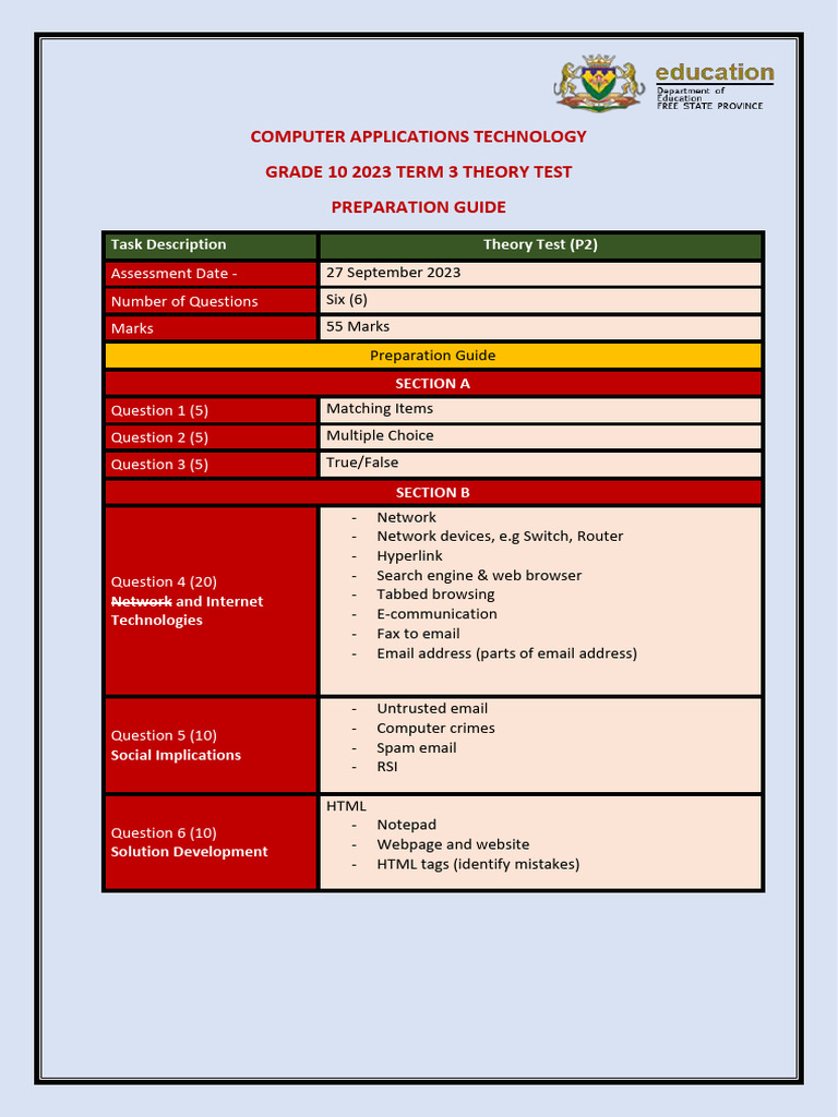GRADE 10 T3 P2 PREPARATION GUIDELINE s 4 | PDF