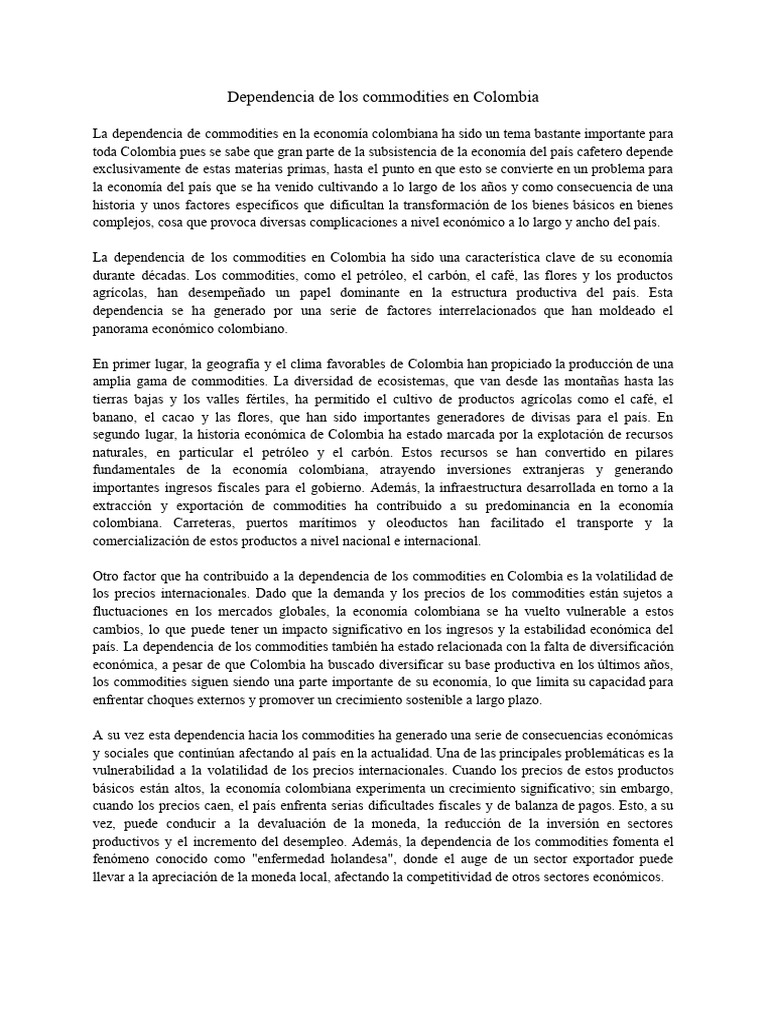 Depedencia de los commodities en Colombia | PDF | Colombia ...