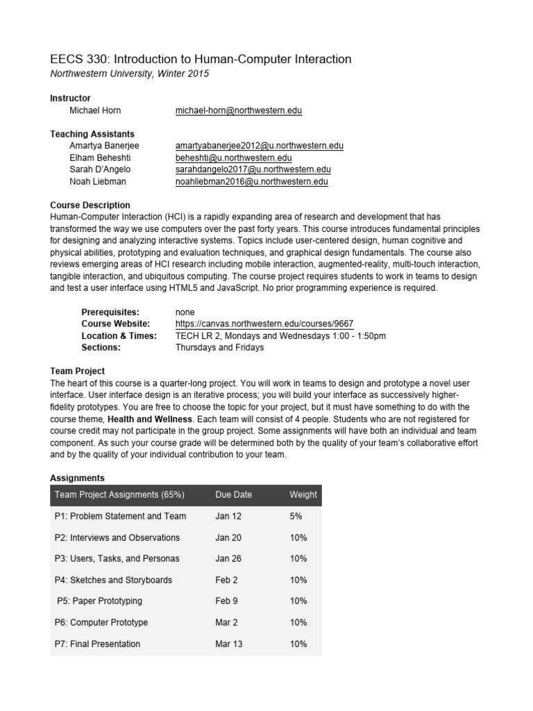 330-course-syllabus | PDF | Academic Dishonesty | Human–Computer Interaction