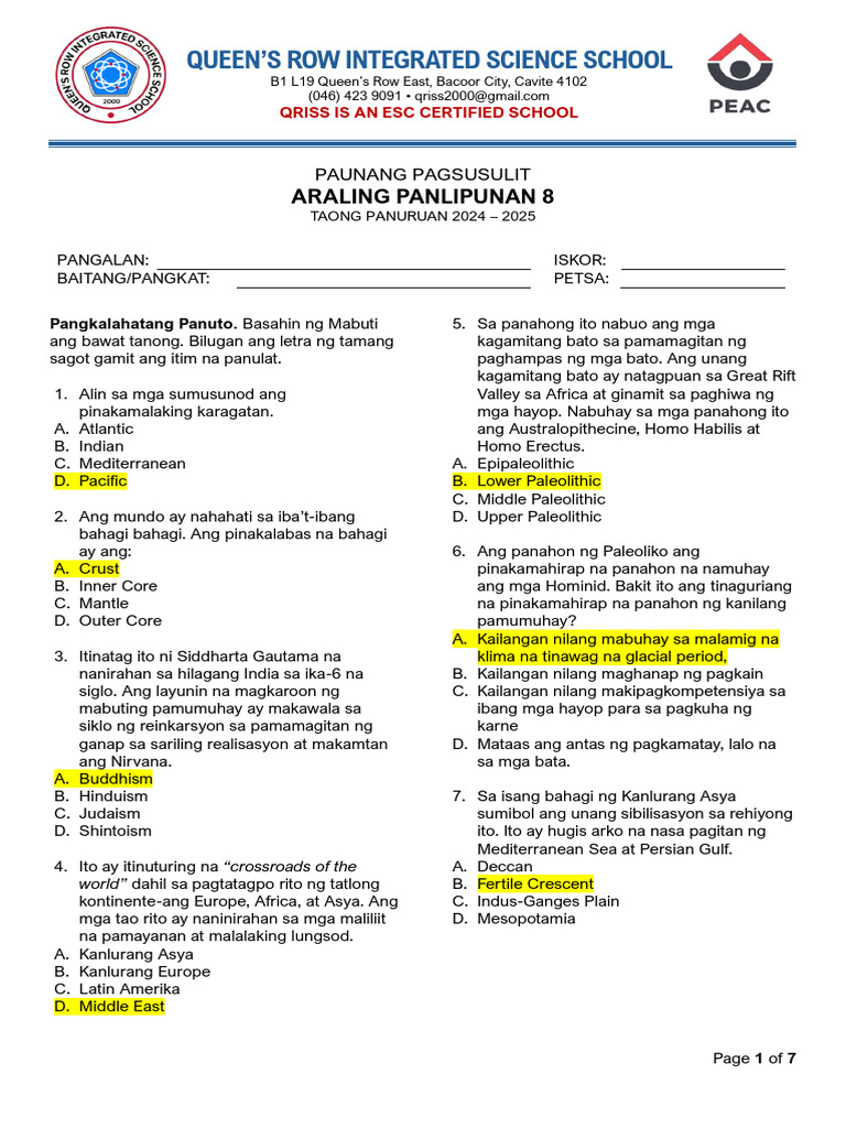 AP8 - Answer Key | PDF