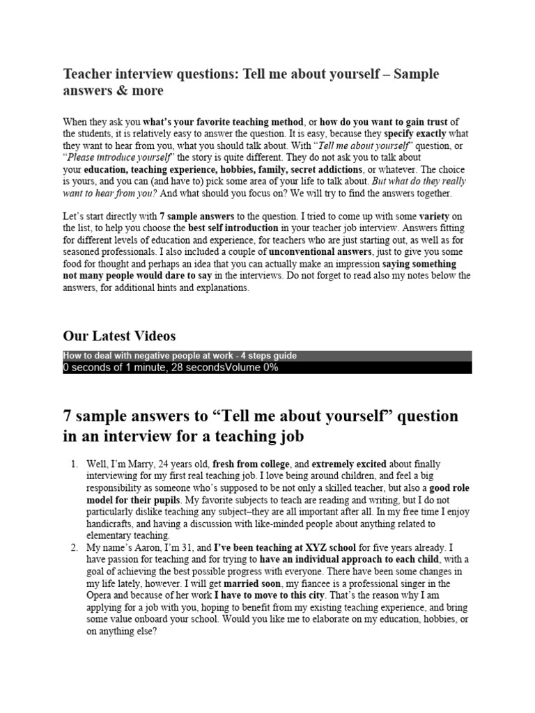 Teacher Interview Questions | PDF | Teachers | Teaching Method