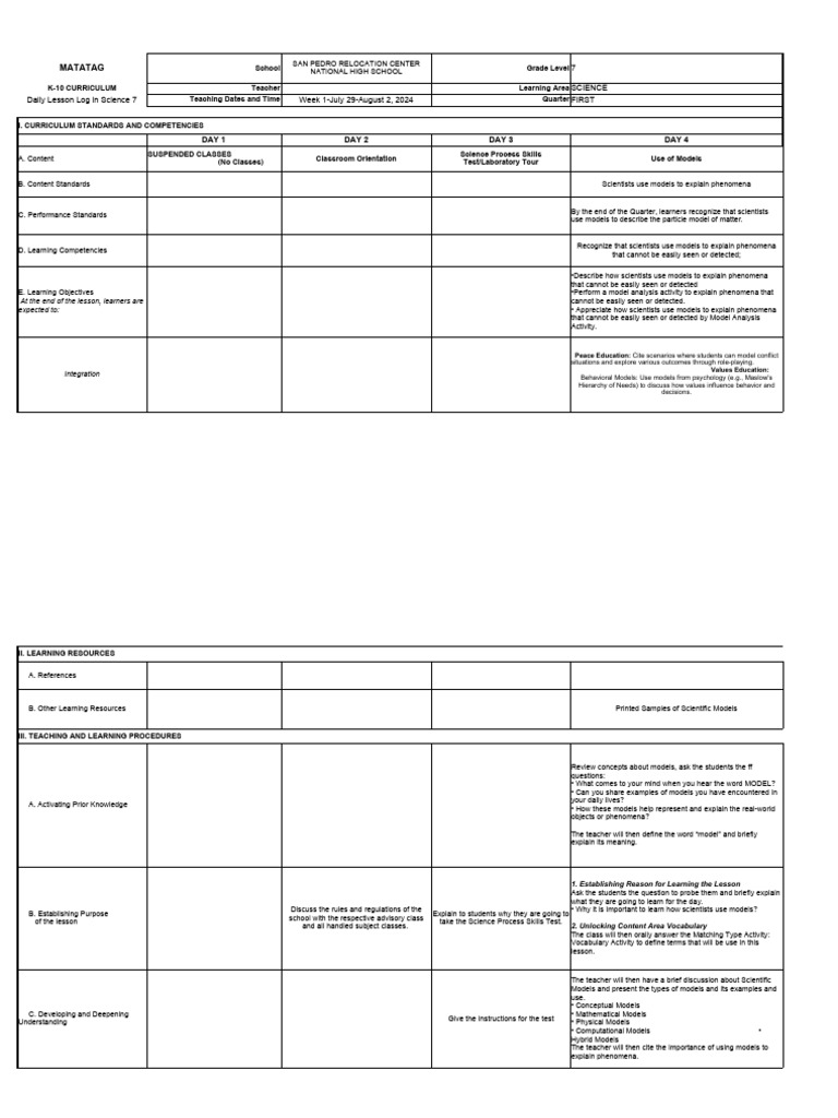 Q1 Wk1 Day1 4 | PDF | Learning | Science
