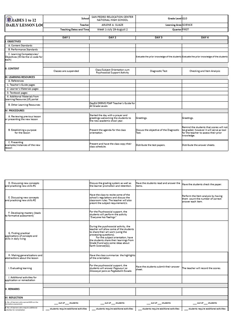 DLL G10 WEEK1 and 2 SY 2024 2025 | PDF | Plate Tectonics | Earthquakes