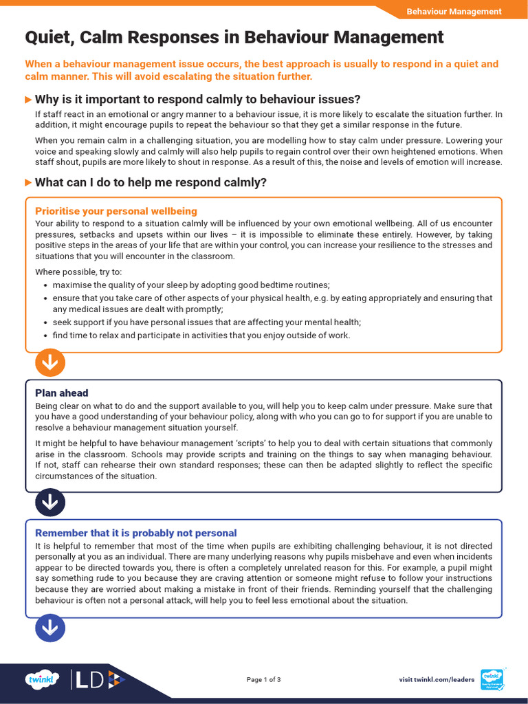 Calm Responses in Behavior Management | PDF | Behavior | Reason