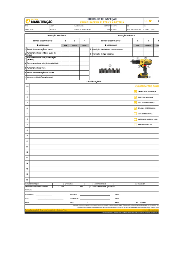 Checklist - Parafusadeira Elétrica A Bateria | PDF | Engenharia Elétrica