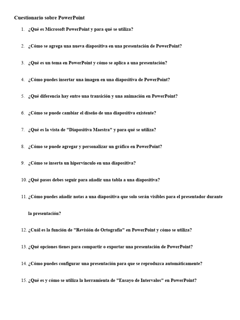 Cuestionario Sobre PowerPoint | PDF