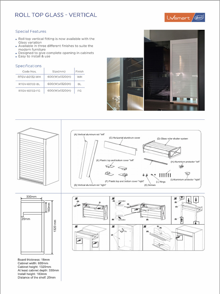 Roll Top Glass Vertical With Overlay Rails and Cover Profile | PDF