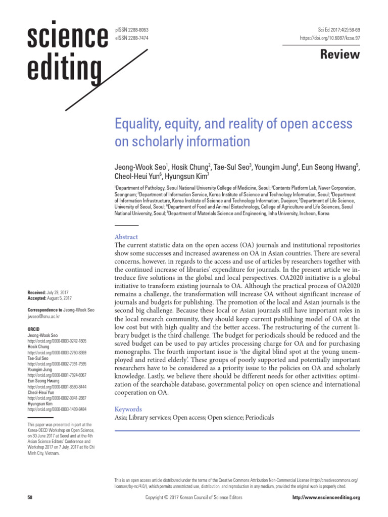 Equality Equity and Reality of Open Access On Scho | PDF | Open Access ...