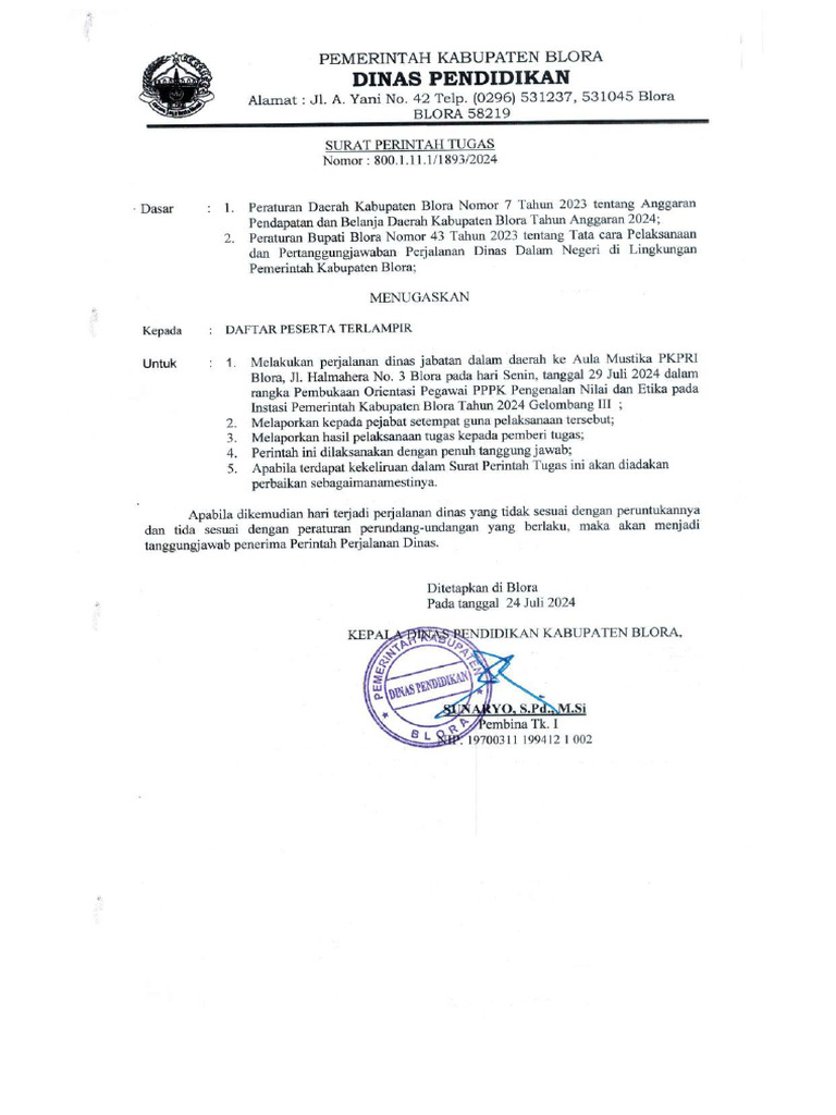 Surat Tugas Pembukaan Orientasi Pppk Pdf