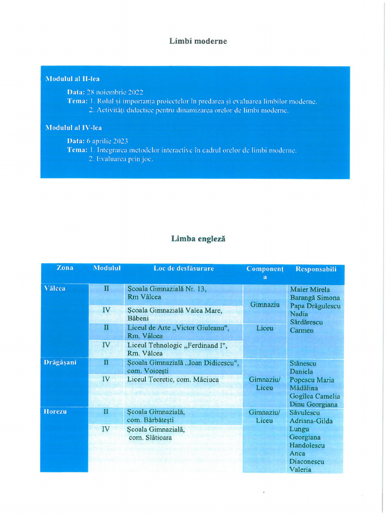 Cerc Pedagogic Limbi Moderne - 2022 - 2023 | PDF