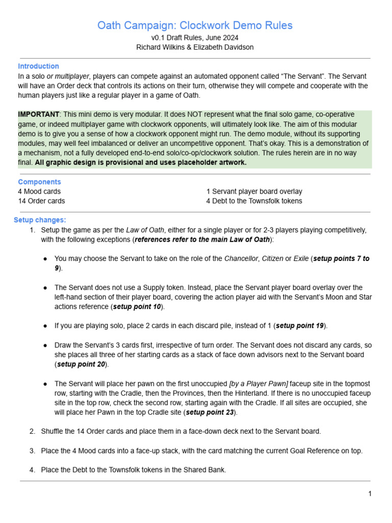 Oath Campaign Mini Clockwork Rules | PDF | Gaming