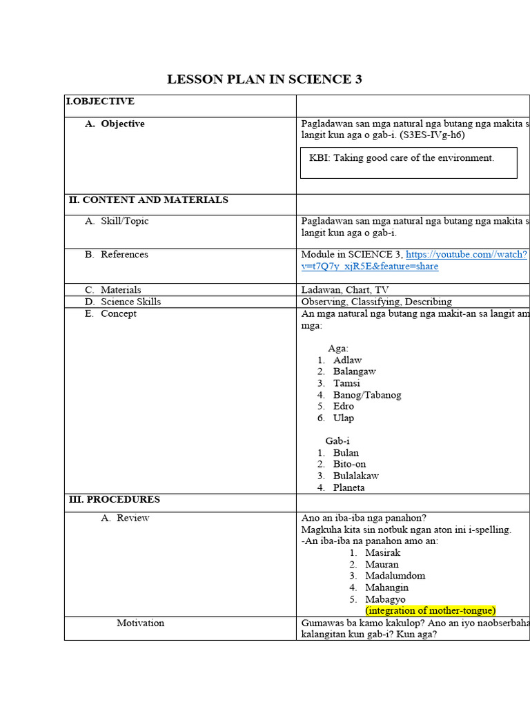 Science 3 Lesson Plan | PDF