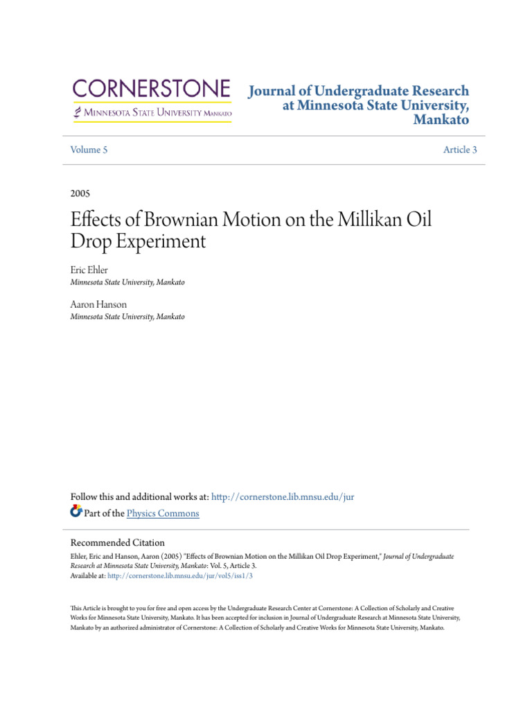 Effects of Brownian Motion On The Millikan Oil Drop Experiment | PDF ...