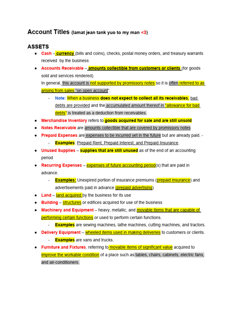 Account Titles | PDF