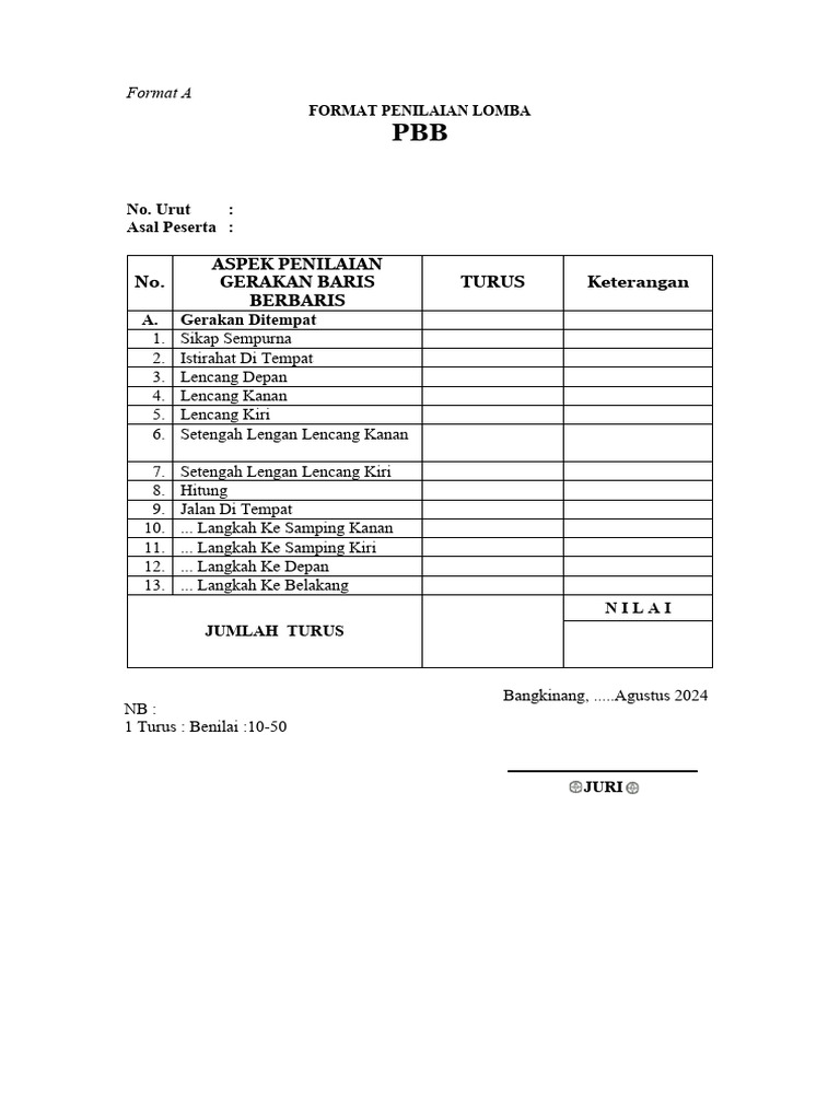 Format Penilaian Lomba PBB | PDF | Olahraga & Rekreasi | Perjalanan