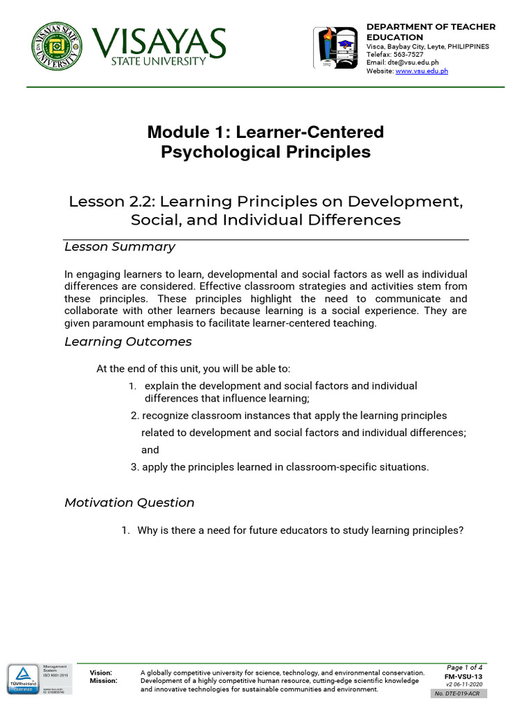 Module 2 Lesson 2.2 - PrEd 128 | PDF | Learning | Educational Assessment