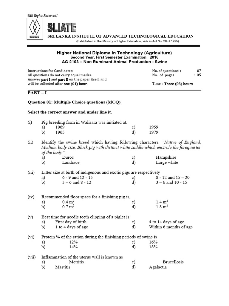 AG 2103 2016 New | PDF | Pig | Ethnobiology