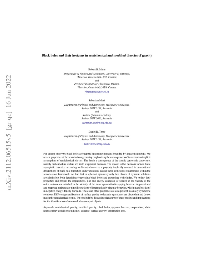 Black Holes and Their Horizons in Semiclassical and Modified Theories ...