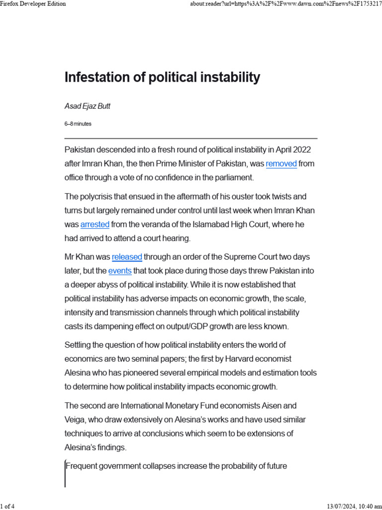 Infestation of Political Instability - Newspaper | PDF | Economic ...