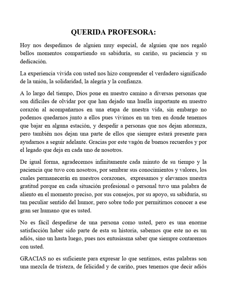 Carta QUERIDA PROFESORA | PDF