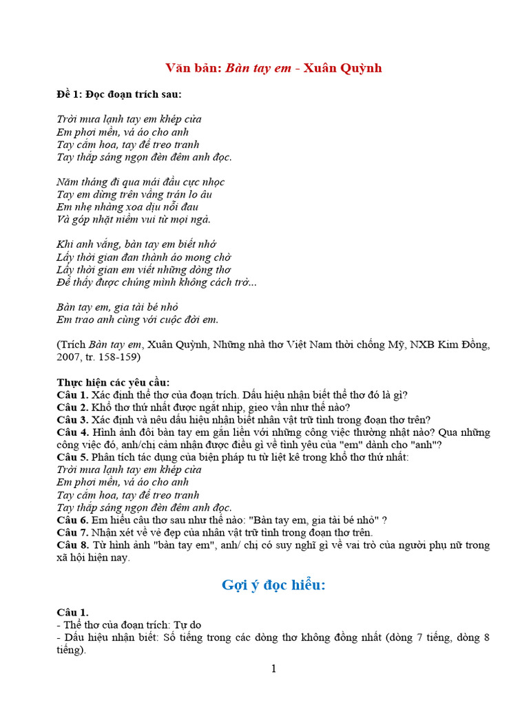 ĐÁP ÁN - Thơ Xuân Qu NH | PDF