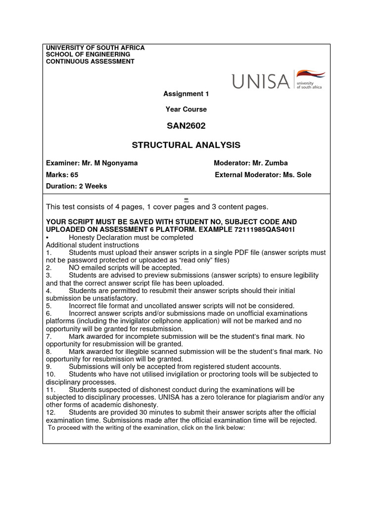 SAN2602 Assignment 1 2024 | PDF | Buckling