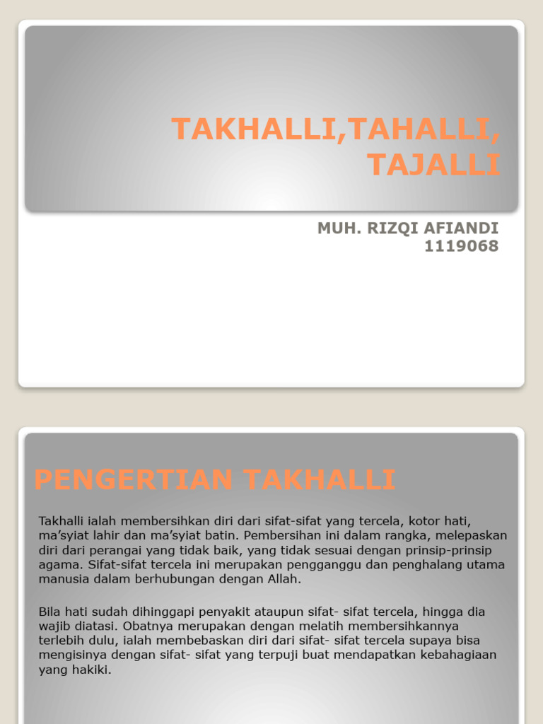 Pemahaman Takhalli, Tahalli, dan Tajalli | PDF