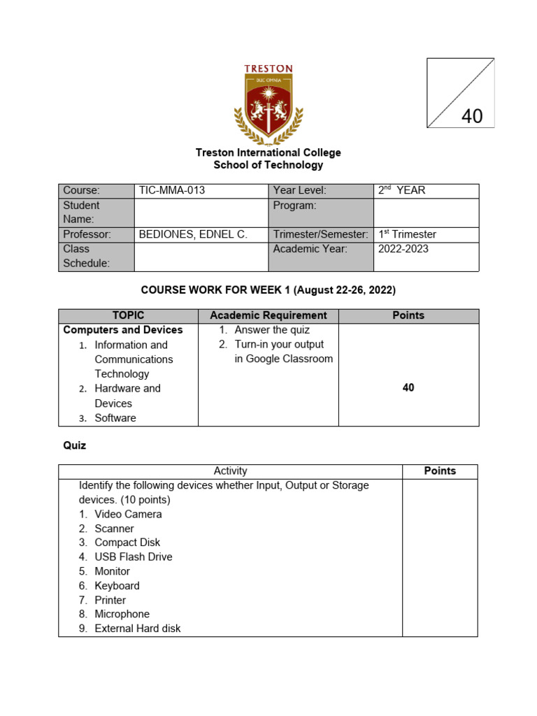 Week1 MMA-004 Coursework | PDF | Computer Hardware | Computing