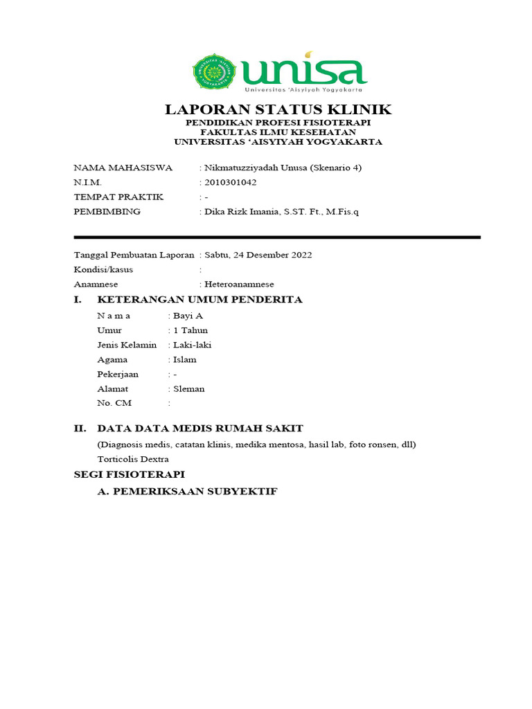 Status Klinis Fisioterapi Pada Torticolis | PDF | Pengembangan Diri | Sains & Matematika