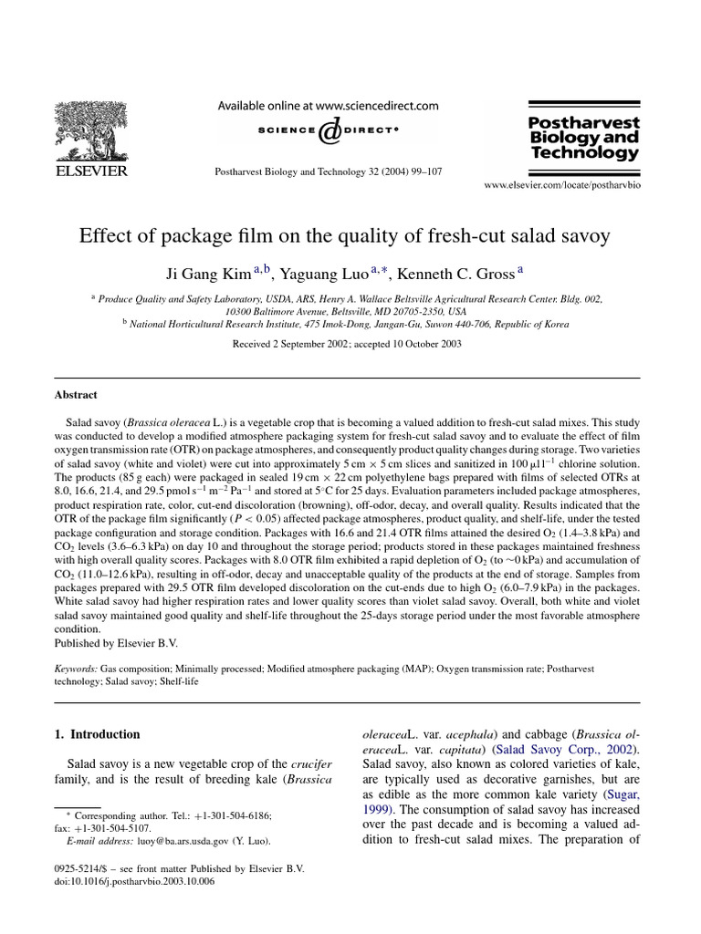 Fresh-Cut Salad Savoy Packaging Study | PDF | Agriculture