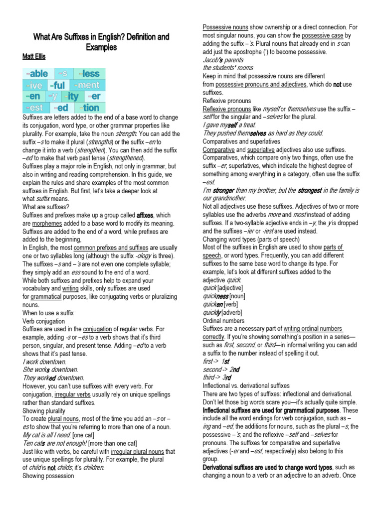 English Suffixes | PDF | Verb | Grammatical Number