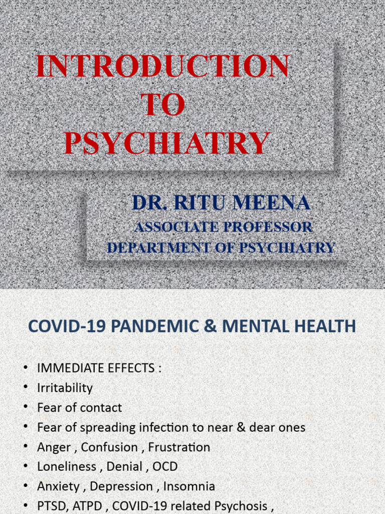 Introduction To Psychiatry by Dr. Tushar Jagawat | PDF | Mental ...